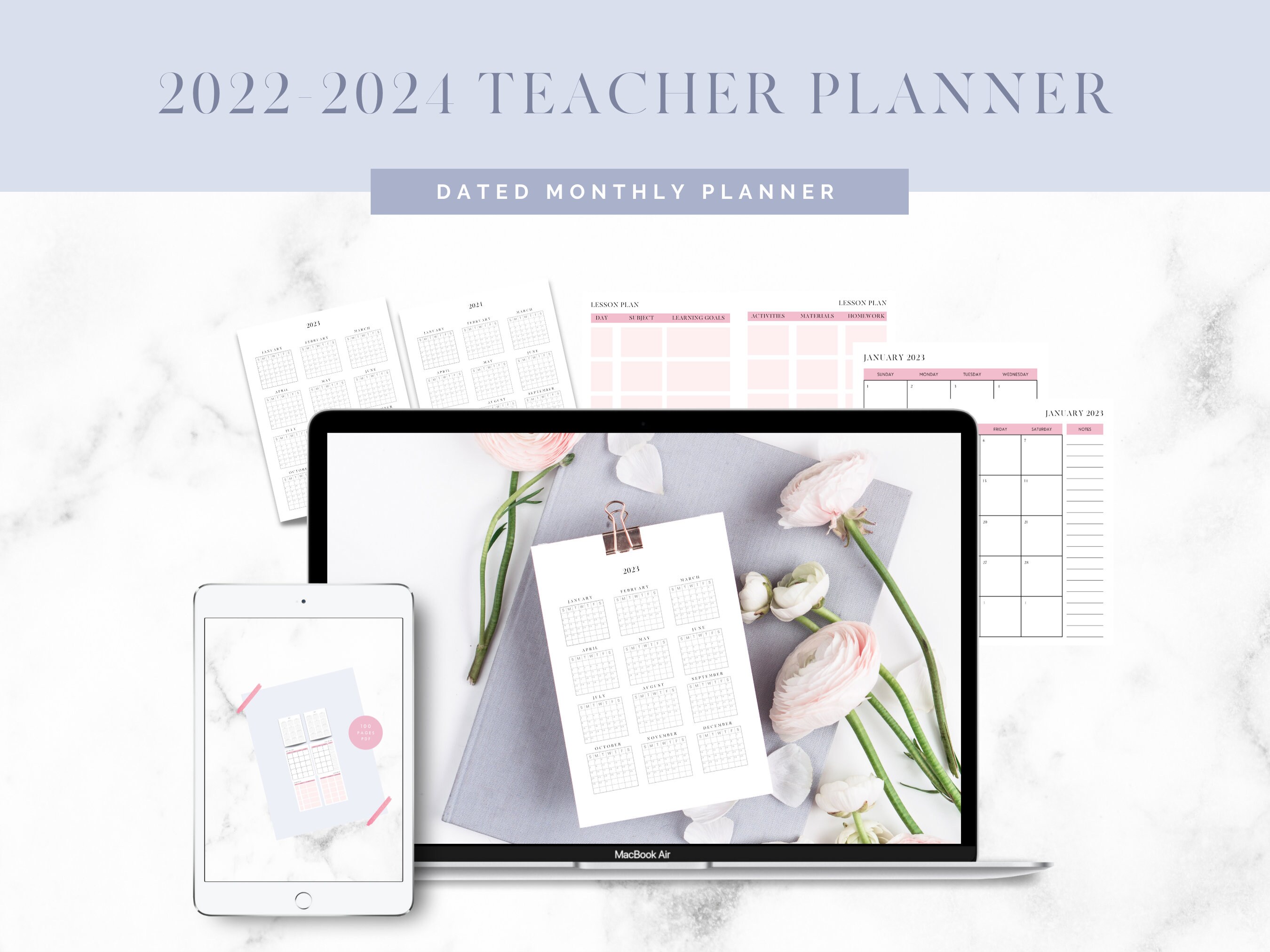 Teacher Planner Printable PDF, Dated 2023 and 2024 Academic Planner ...