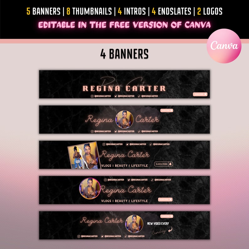 Youtube Branding Kit Editable Banners Thumbnail Intros & - Etsy