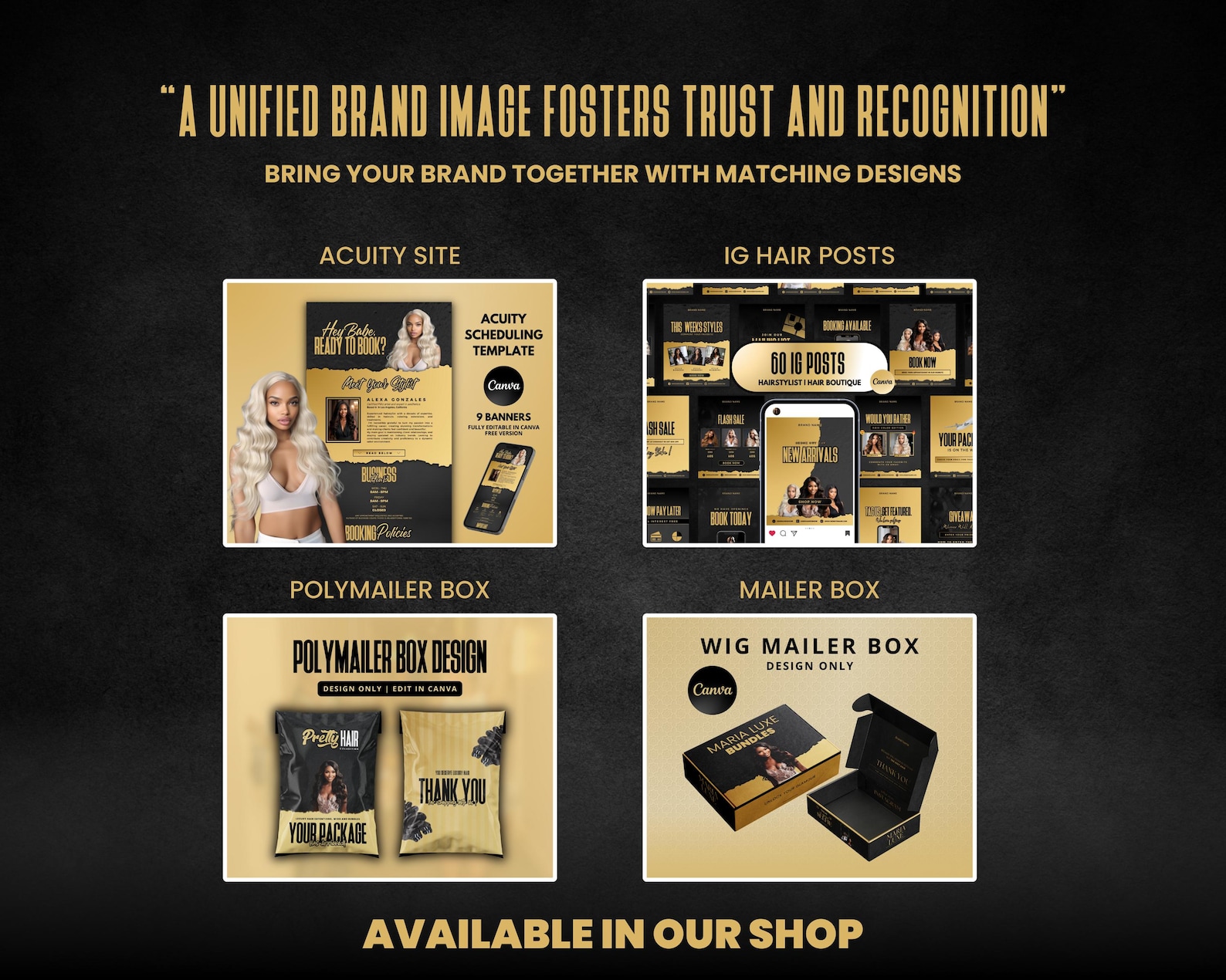 Hair IG Templates | Gold & Black Instagram Posts (canva) - Etsy
