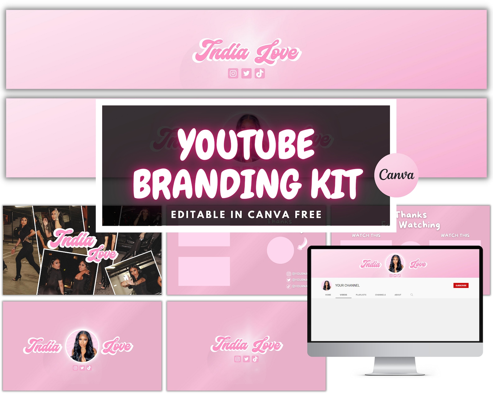 Youtube Branding Kit | Editable Banners, Intros & Outros and LOGO | 10 ...