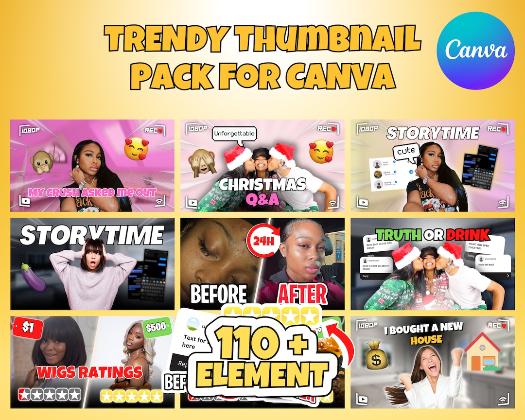 Trendy Youtube Thumbnails Pack for Canva | Youtube Thumbnail | DIY ...