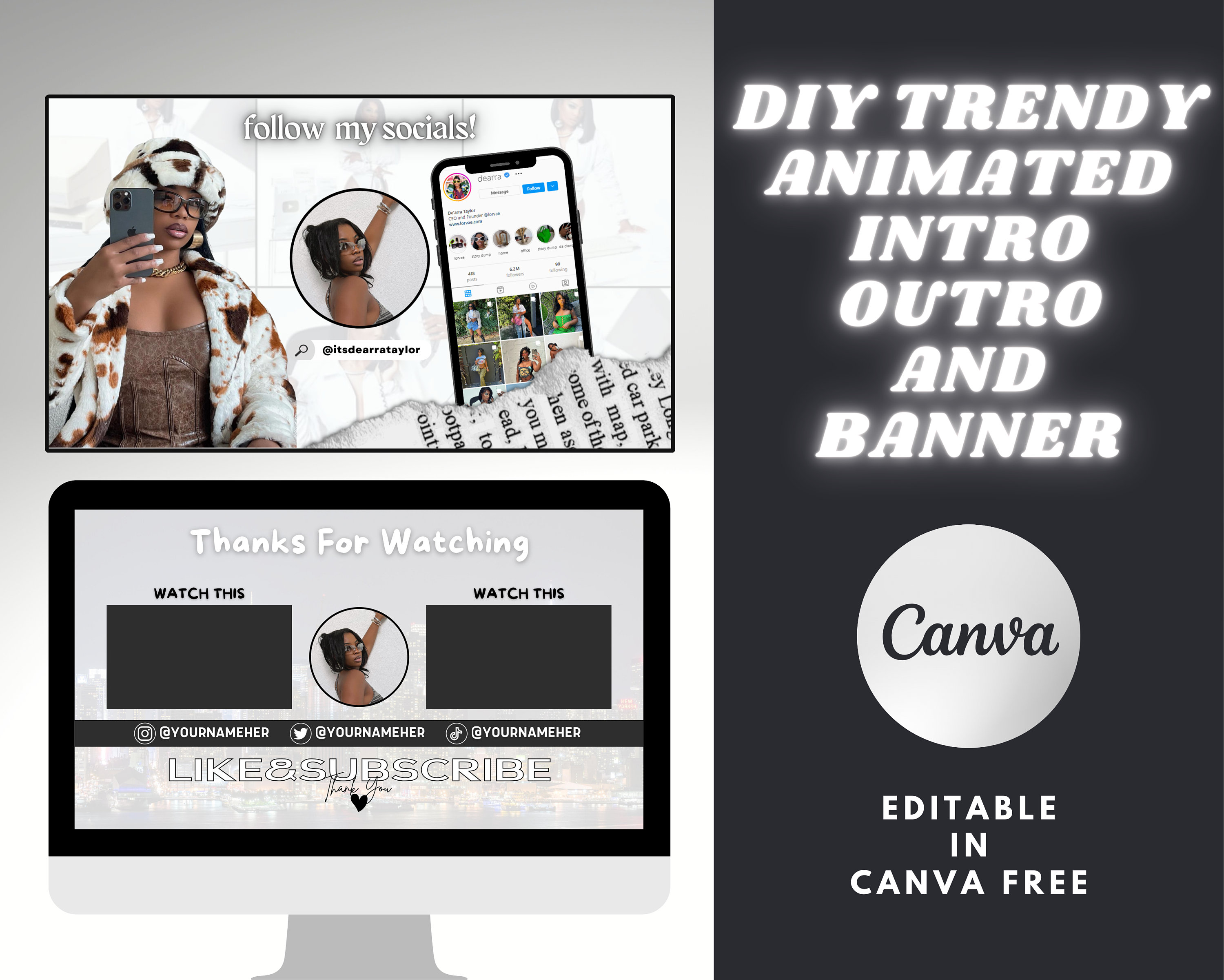 Animated Intro & Outro Banner Trendy Editable Canva - Etsy