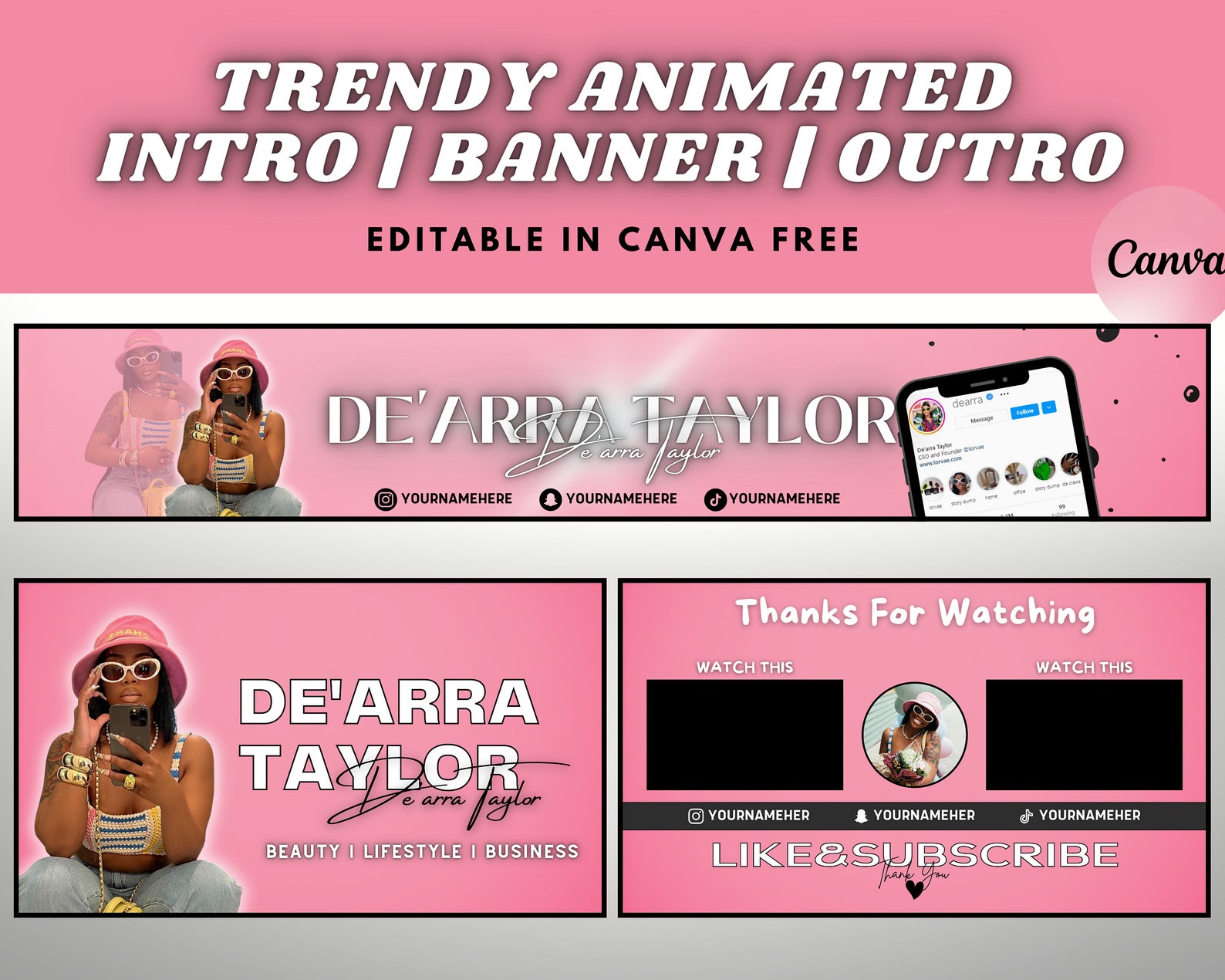 Animated Intro & Outro, Banner | Trendy | Editable Canva Template - Etsy