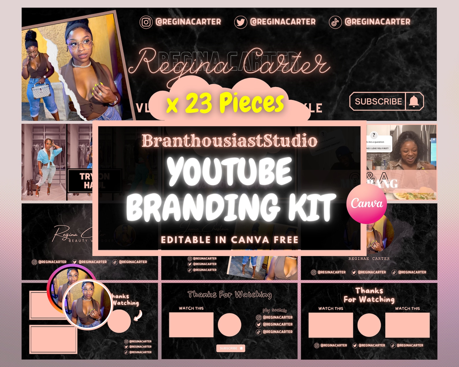Youtube Branding Kit Editable Banners Thumbnail Intros & - Etsy