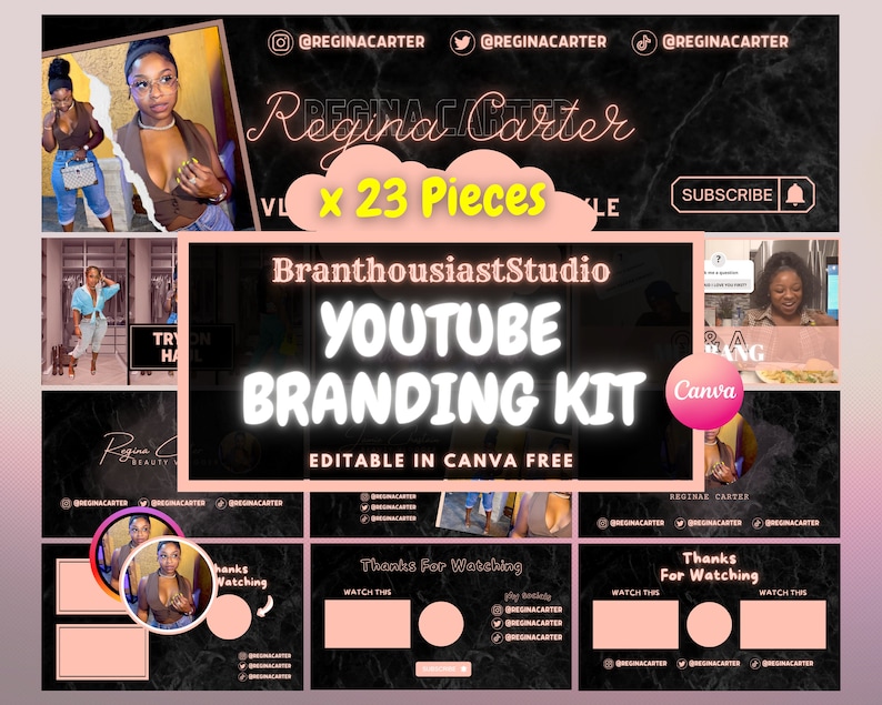 Youtube Branding Kit Editable Banners Thumbnail Intros & - Etsy