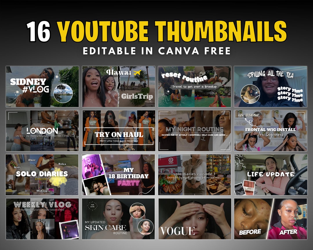 16 Youtube Thumbnails Templates | Youtube Thumbnail | DIY Branding Kit ...