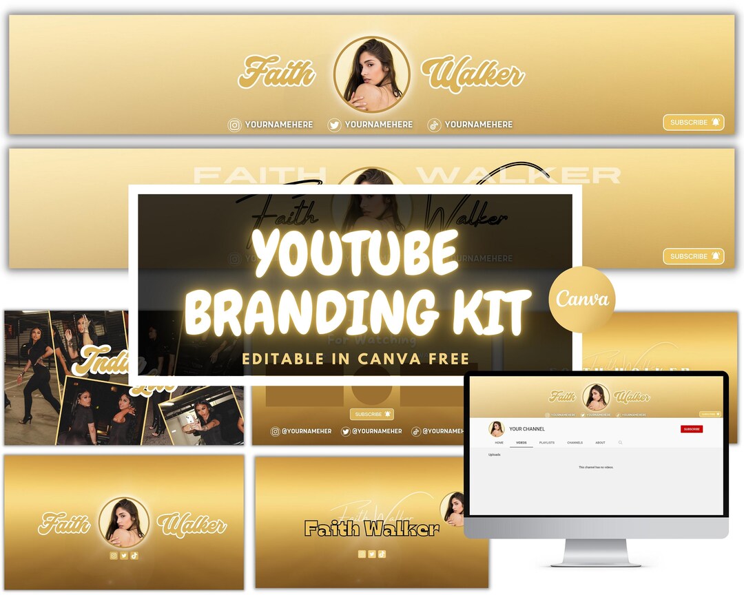 Editable Youtube Branding Kit | Gold Theme, Canva Template (digital ...