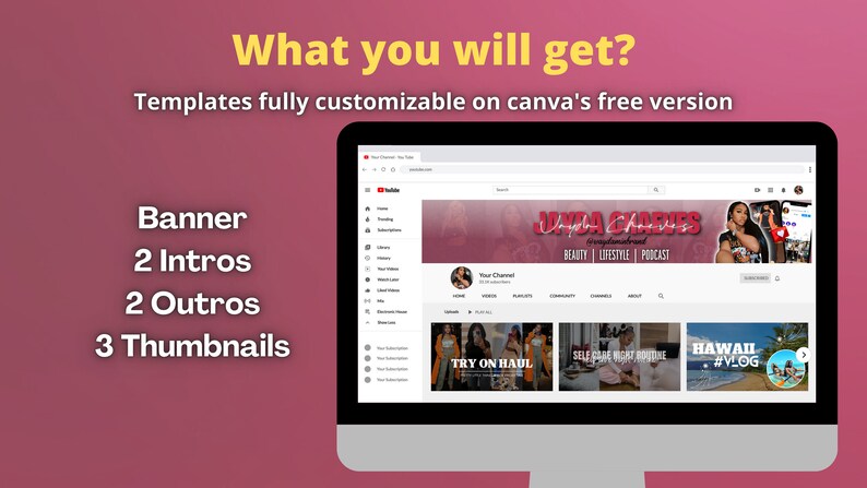 TRENDY Youtube Branding Kit | Editable Banner, Intro & Outro and ...