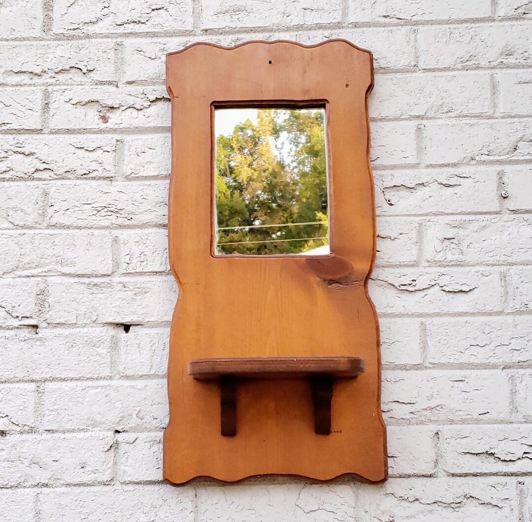 Vintage Mirrored Wooden Wall Shelf Wood Framed Mirror Wall Decor - Etsy