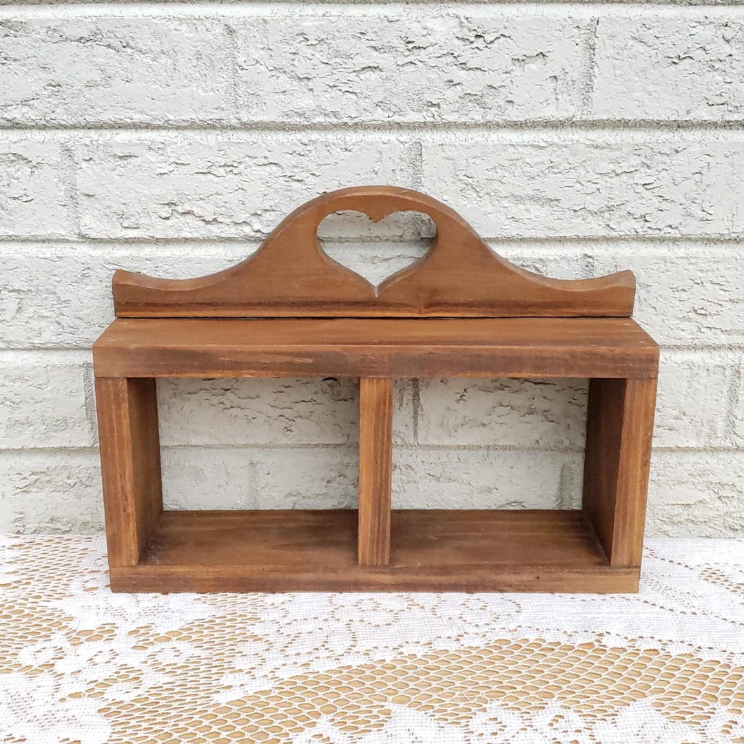 Vintage Wooden Wall Shelf Heart Shelf Small Wood Trinket Shelf Wall ...