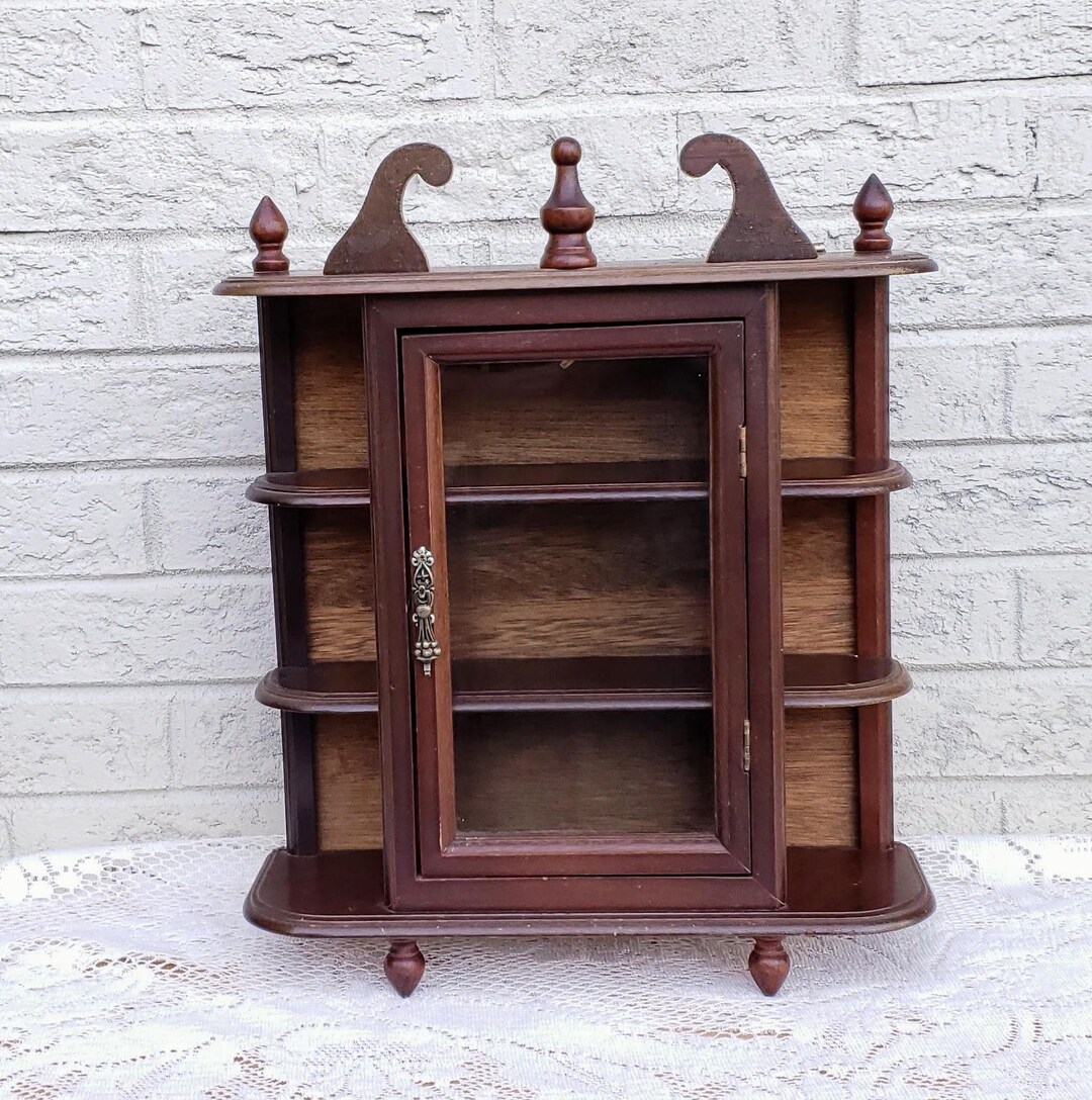 Vintage Wooden Curio Cabinet - Etsy