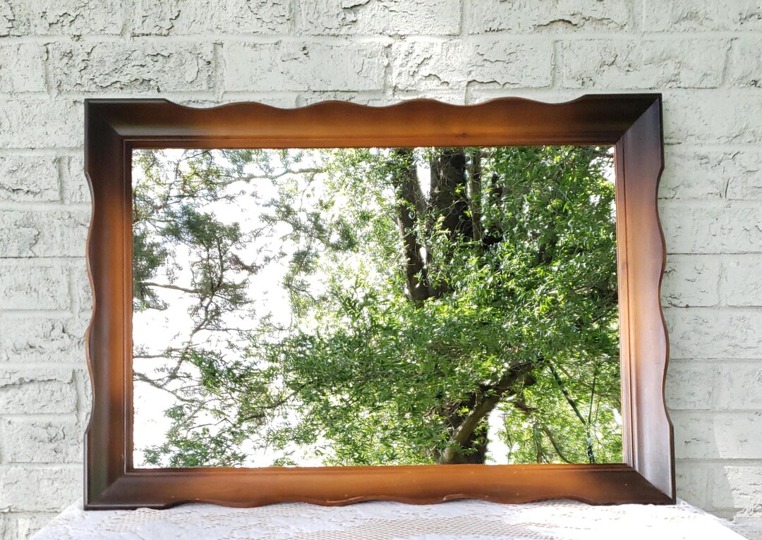 Vintage Mid-century Wood Framed Wall Mirror Wall Decor - Etsy