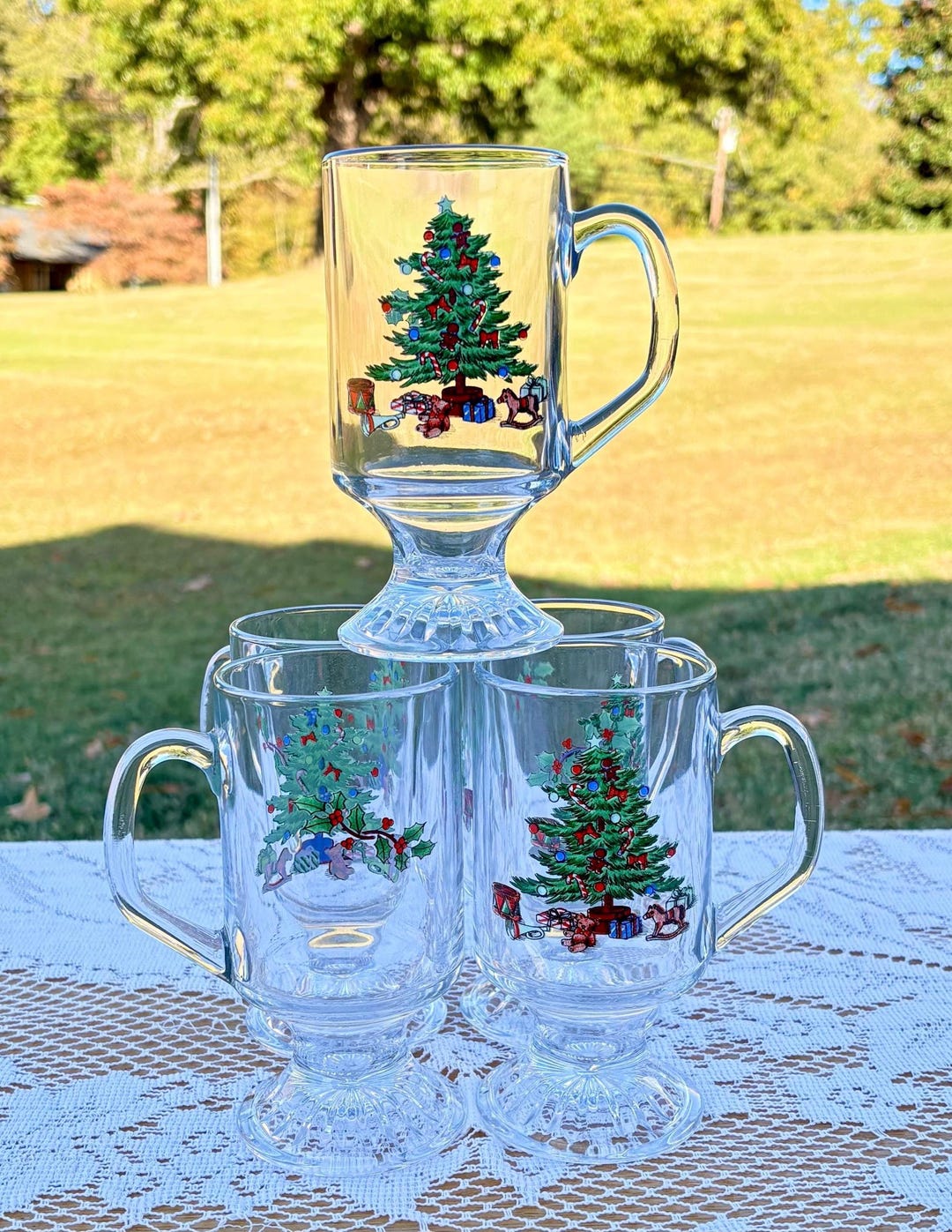 Set of 5 Vintage Luminarc Footed Christmas Mugs - Etsy