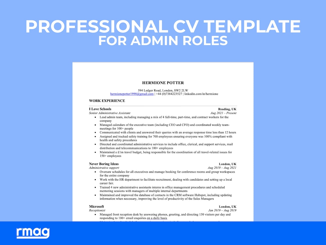 Professional Resume Template for Admin Roles | Clean and Modern CV for ...