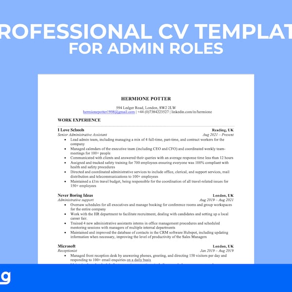 Admin Cv Template - Etsy