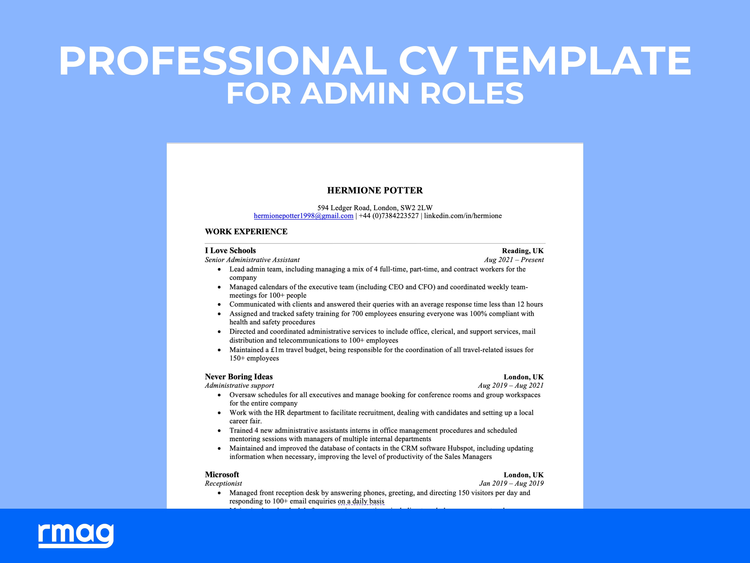 Professional Resume Template for Admin Roles | Clean and Modern CV for ...