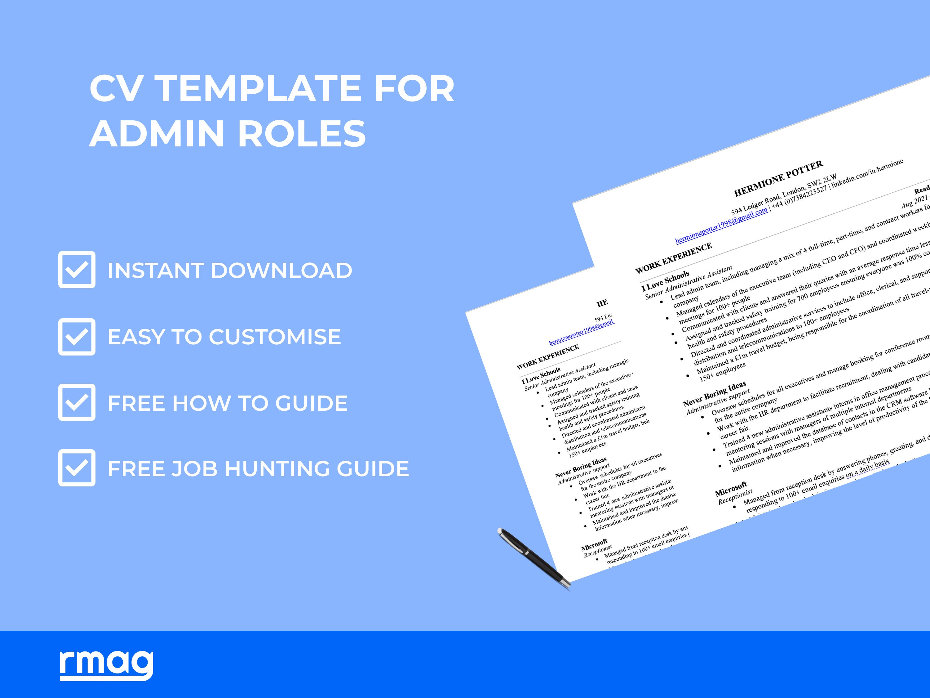 Professional Resume Template for Admin Roles | Clean and Modern CV for ...
