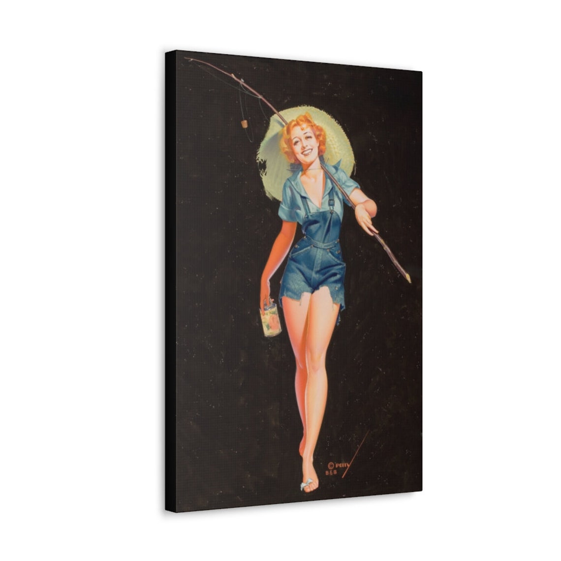 Vintage Fishing Pin up Canvas Gallery Wrap - Etsy