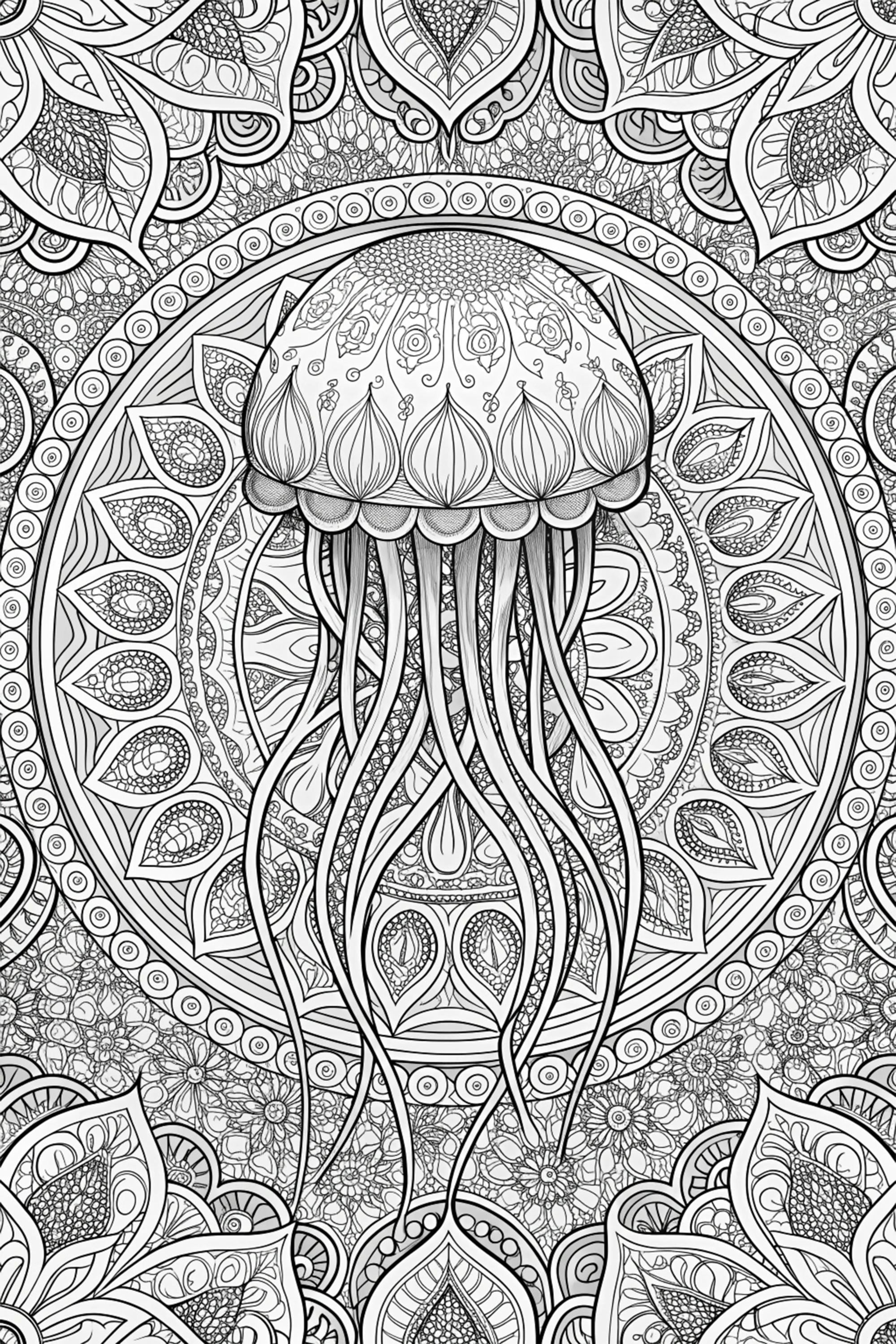 Jellyfish Mandala Coloring Pages, 25 Intricate Ocean Designs, Perfect ...