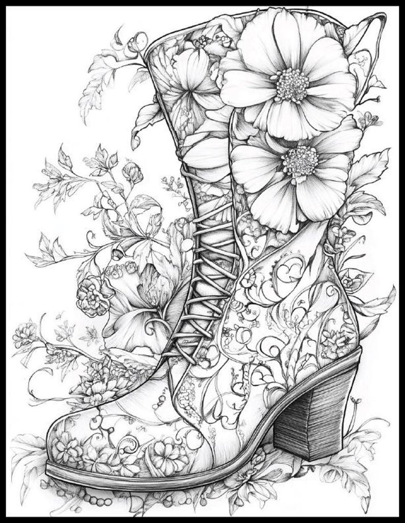 60 Flower Boot Coloring Pages – Unique Floral Boot Illustrations for ...