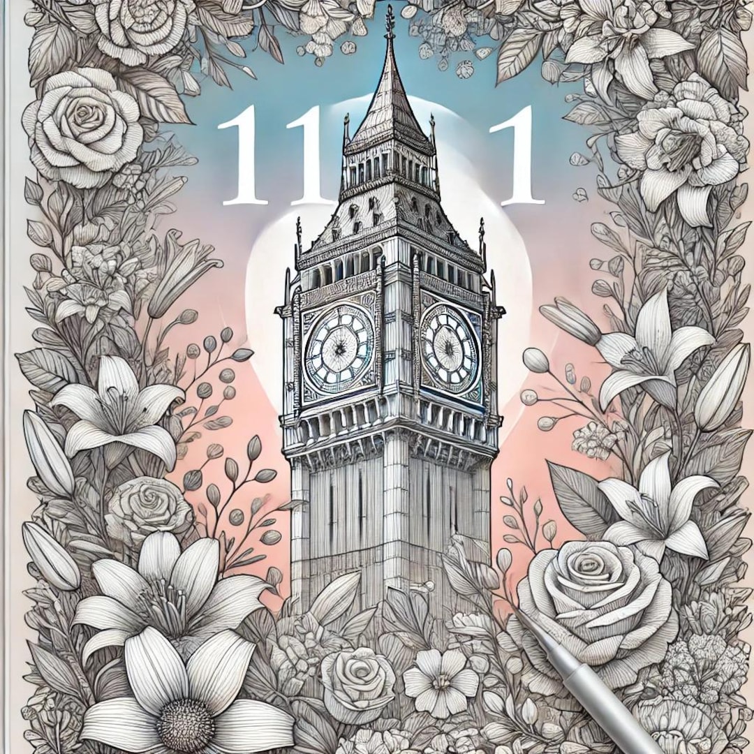 111 Clock Tower Coloring Pages: A Relaxing Journey Through Detailed ...