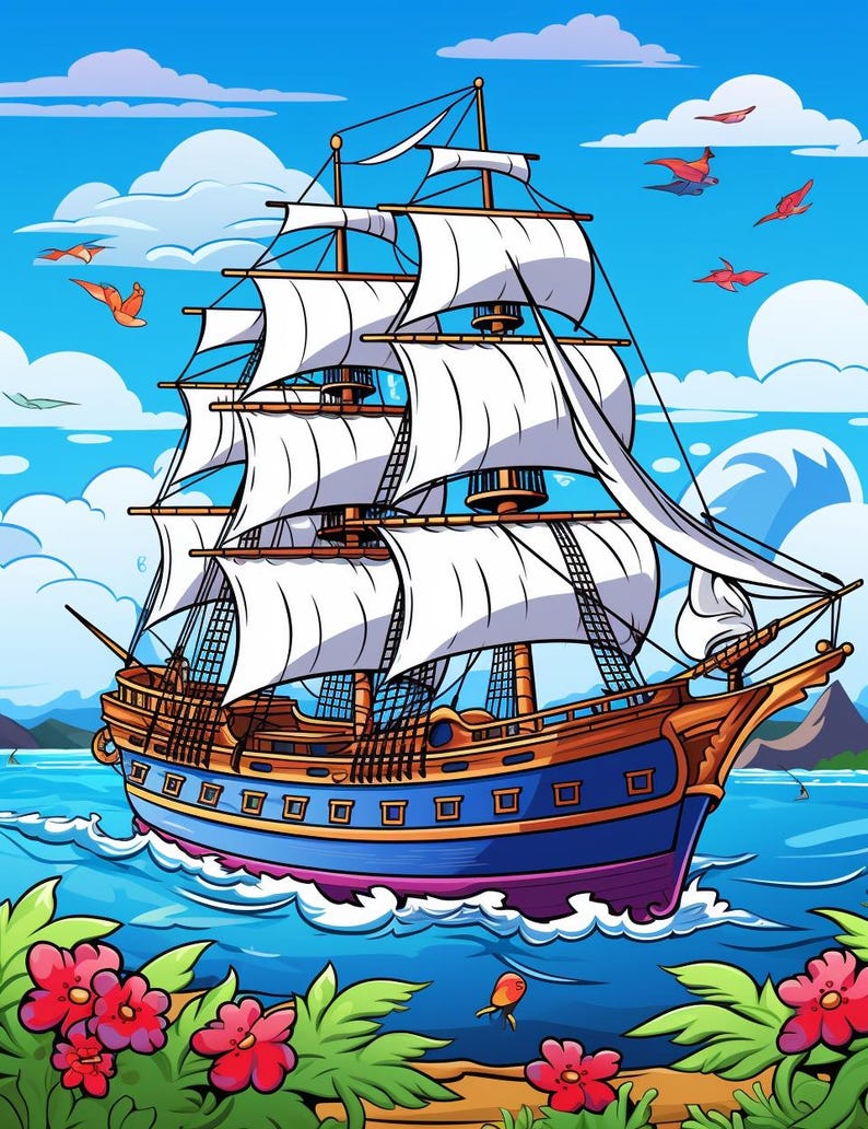 Pirate Ship Coloring Pages, Creative 30 Page PDF Set for Relaxation & Learning - Ideal Gift for ...