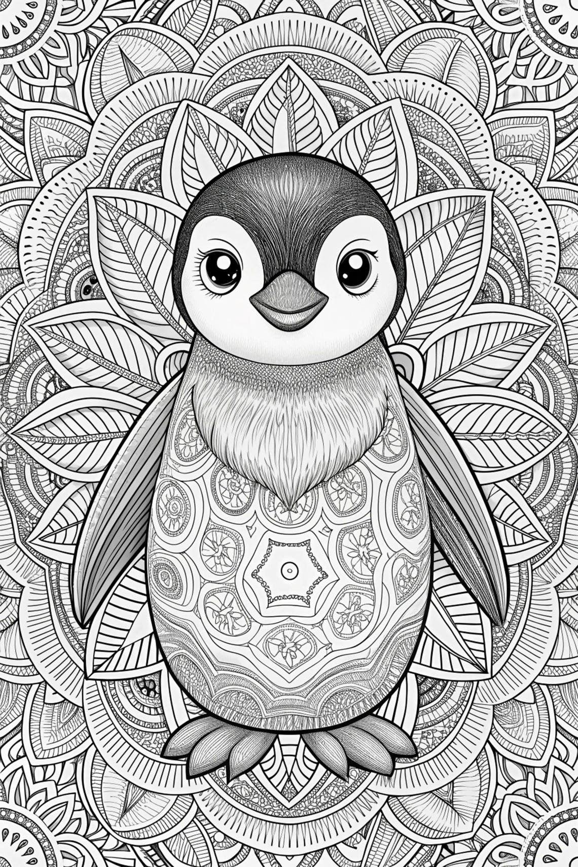 28 Penguin Mandala Coloring Pages PDF for Stress Relief, Relaxation ...