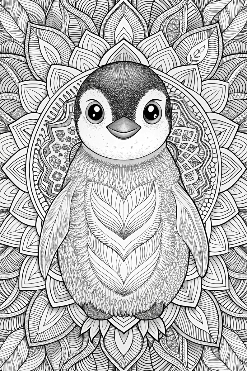 28 Penguin Mandala Coloring Pages PDF for Stress Relief, Relaxation ...