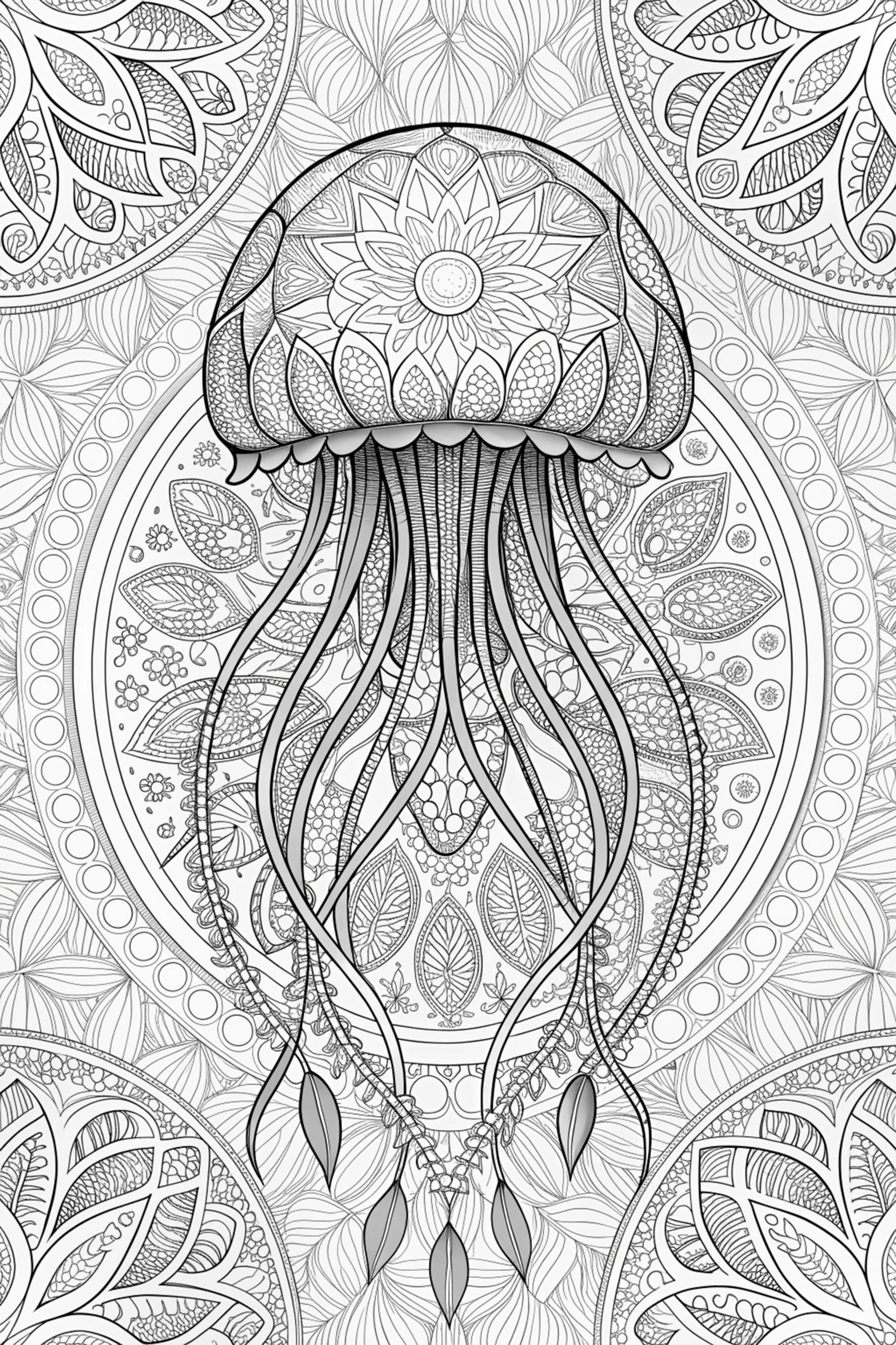 Jellyfish Mandala Coloring Pages, 25 Intricate Ocean Designs, Perfect ...