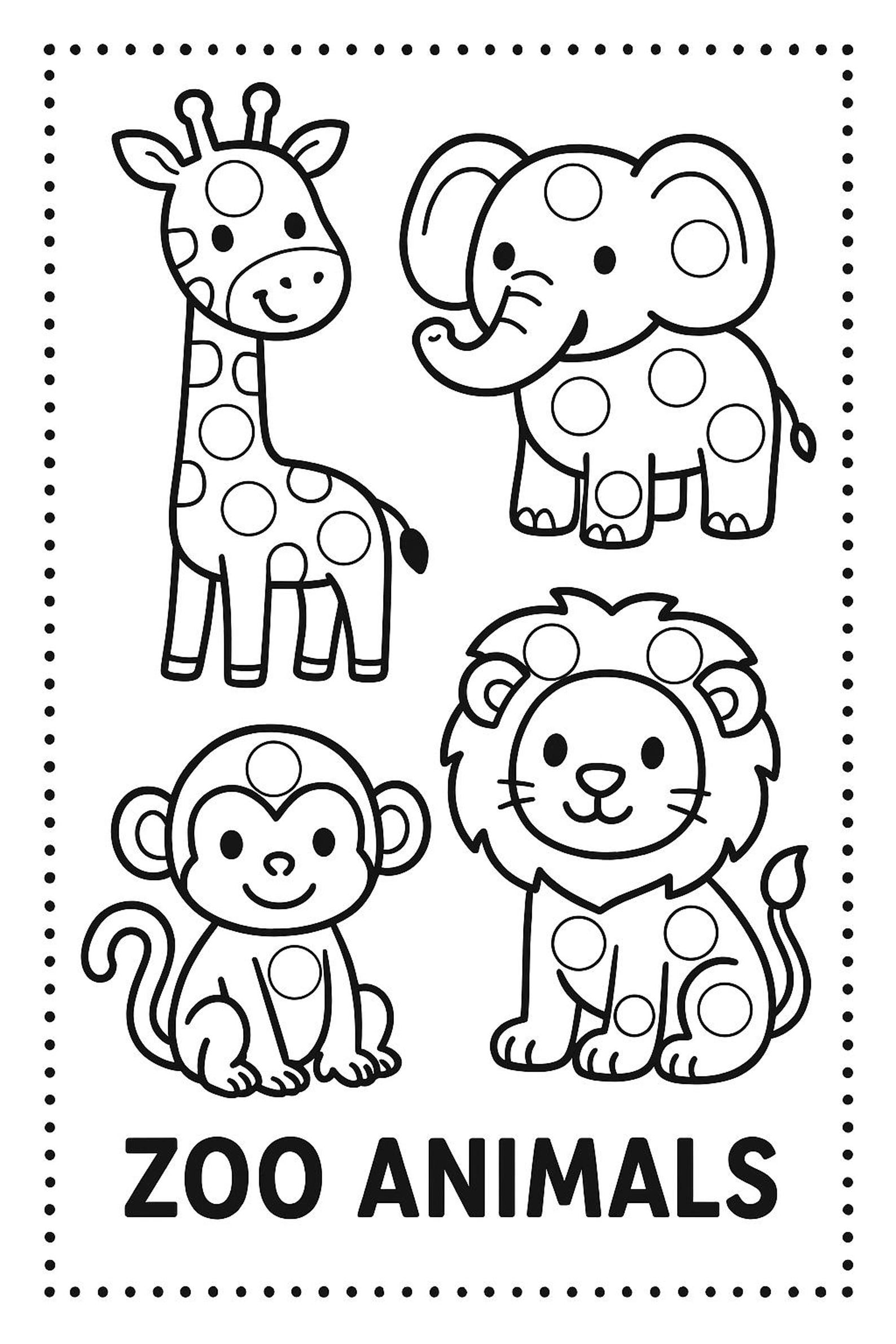 Zoo Animals Dot Marker Coloring Pages – 24 Printable Safari Activity ...