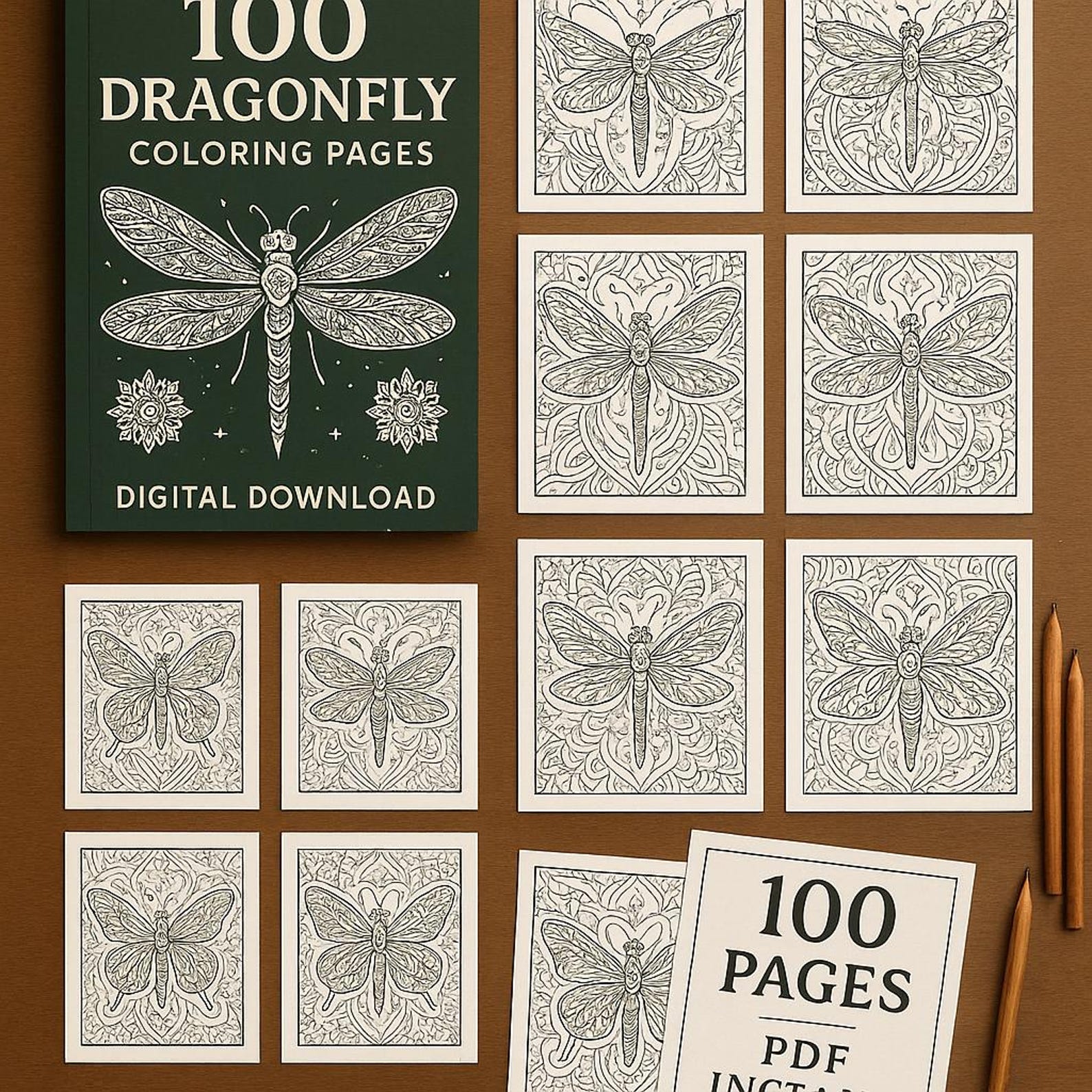 100 Dragonfly Coloring Pages – Intricate Adult Coloring Book PDF ...