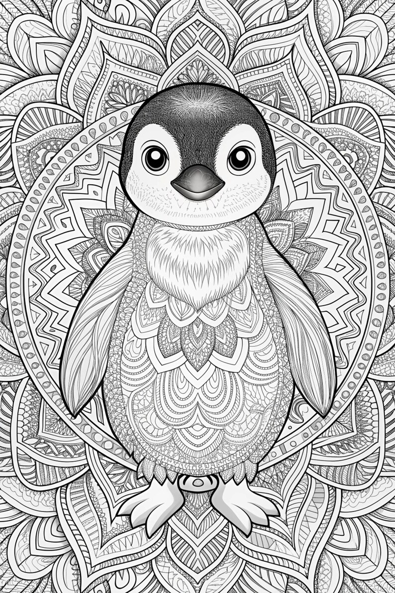 28 Penguin Mandala Coloring Pages PDF for Stress Relief, Relaxation ...