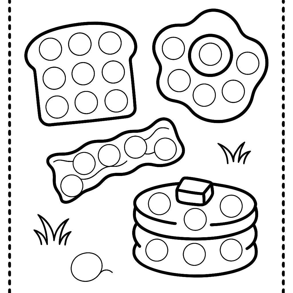Breakfast Foods Dot Marker Coloring Pages | 24 Printable Dot Art Sheets ...