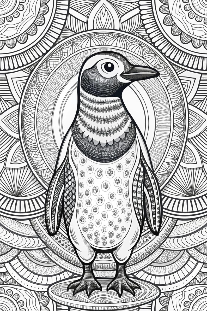 28 Penguin Mandala Coloring Pages PDF for Stress Relief, Relaxation ...