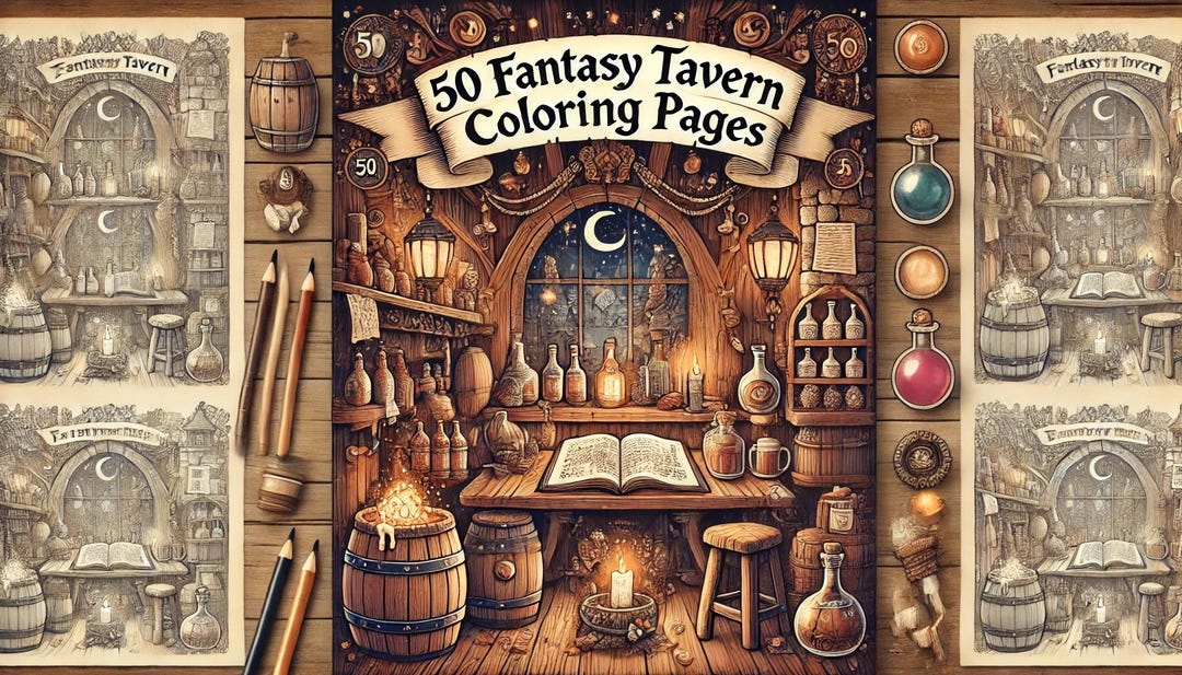 50 Fantasy Tavern Coloring Pages: Printable PDF of Medieval Inns ...