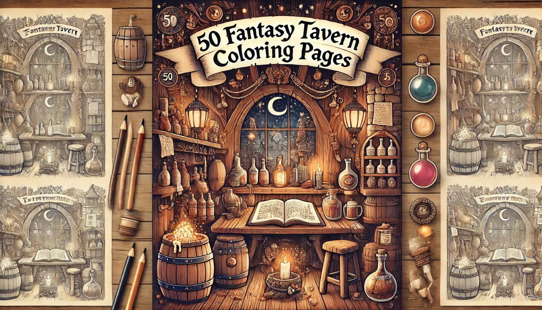 50 Fantasy Tavern Coloring Pages: Printable PDF of Medieval Inns ...