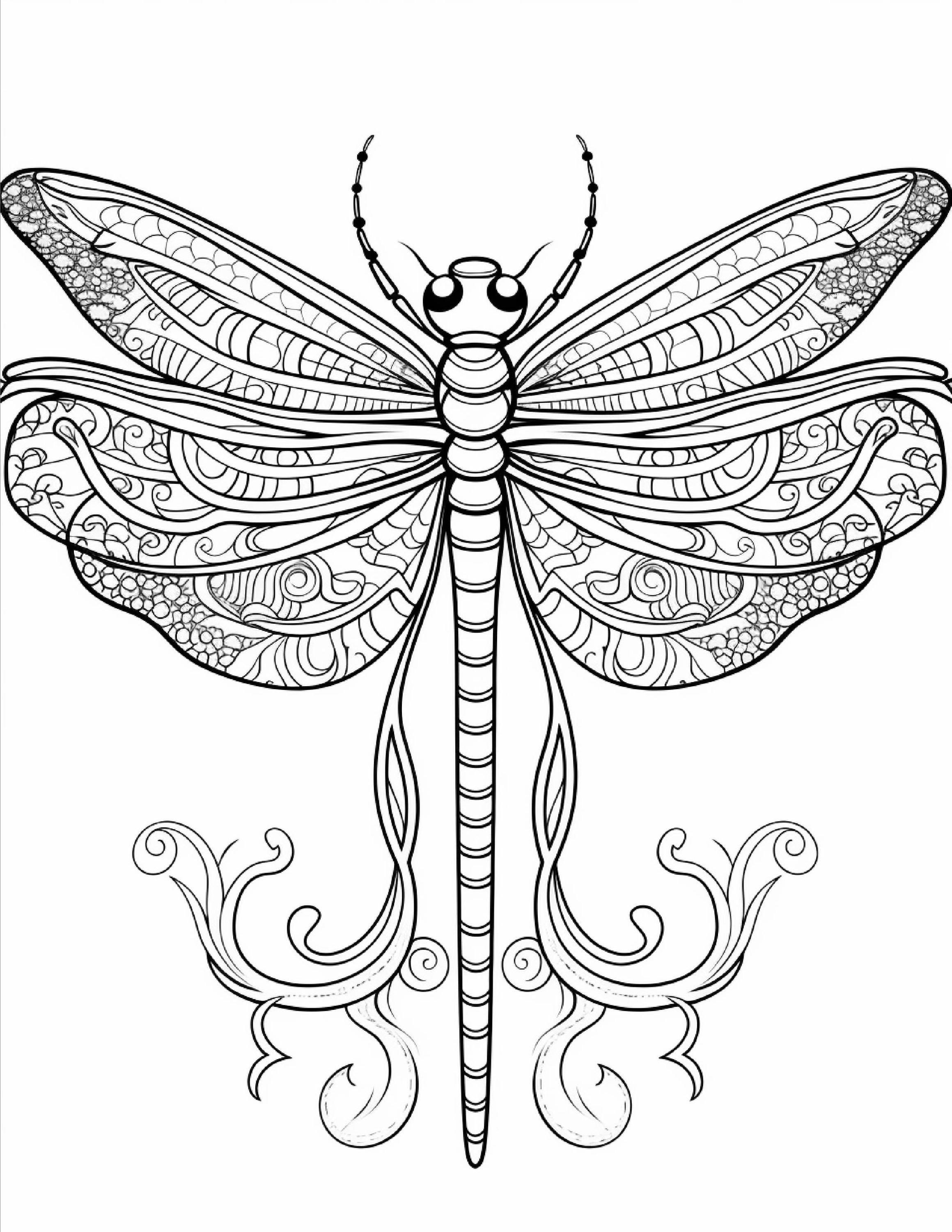 100 Dragonfly Coloring Pages – Intricate Adult Coloring Book PDF ...