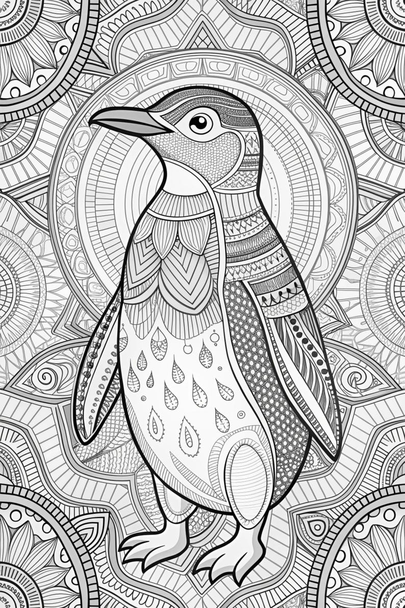 28 Penguin Mandala Coloring Pages PDF for Stress Relief, Relaxation ...