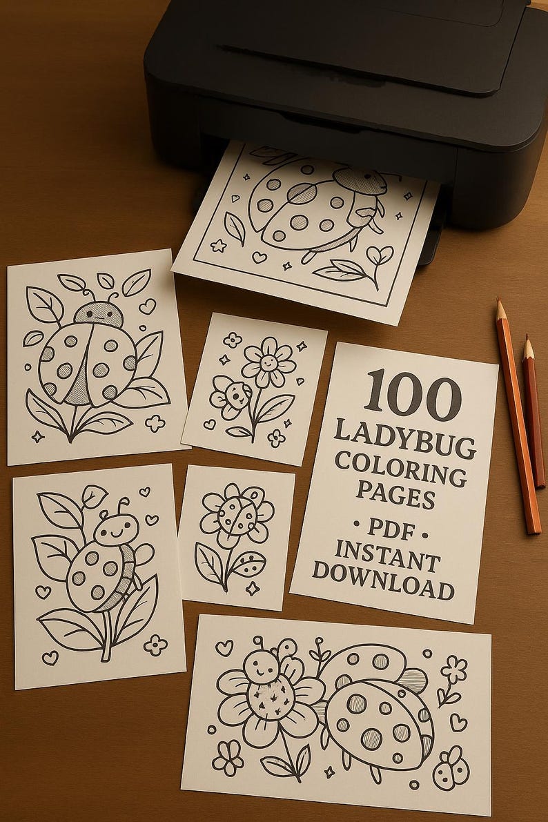 100 Ladybug Coloring Pages | Cute Insect Coloring Book for Kids | Easy ...