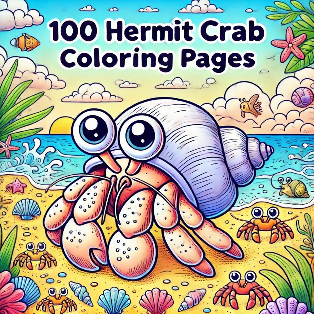 100 Hermit Crab Coloring Pages PDF for Kids, Printable Ocean Crab Art ...