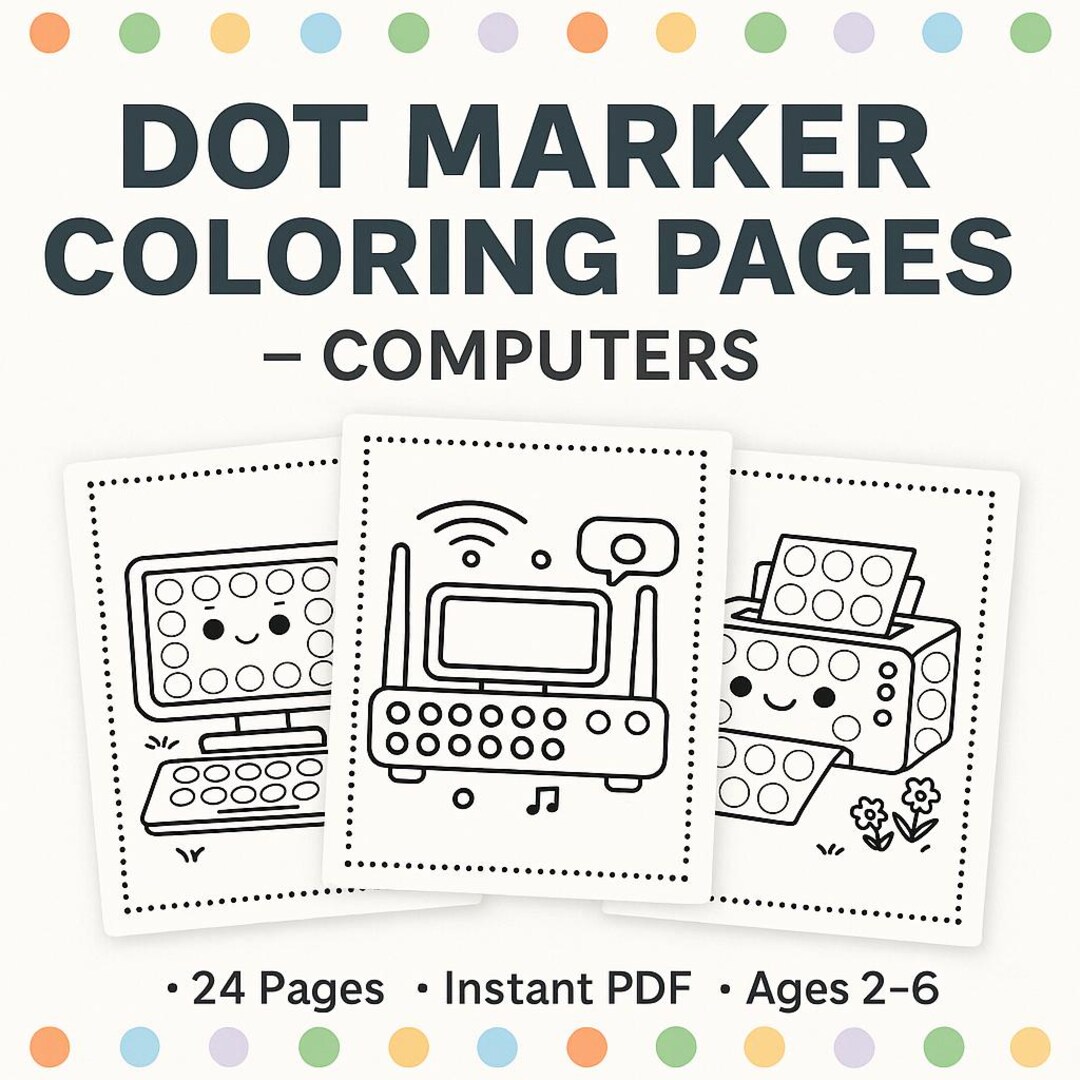 Dot Marker Coloring Pages – Computers Printable, 24 Tech Dot Art for ...