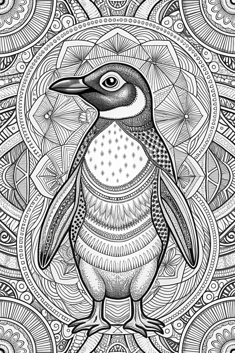 28 Penguin Mandala Coloring Pages PDF for Stress Relief, Relaxation ...