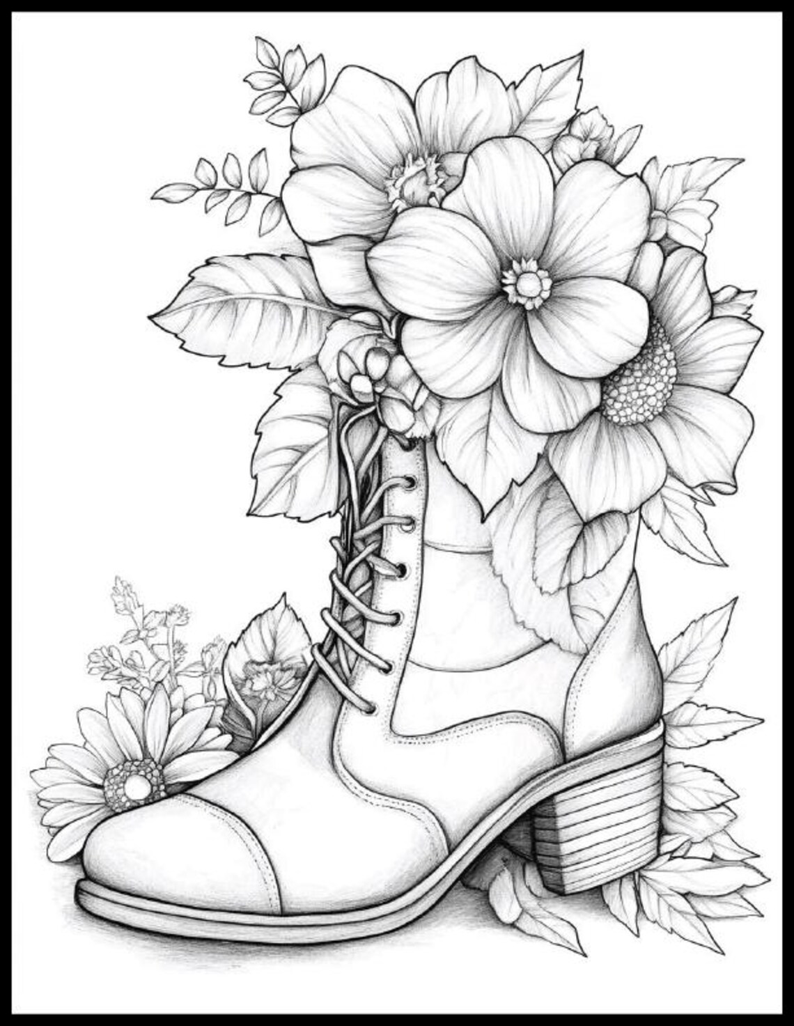 60 Flower Boot Coloring Pages – Unique Floral Boot Illustrations for ...