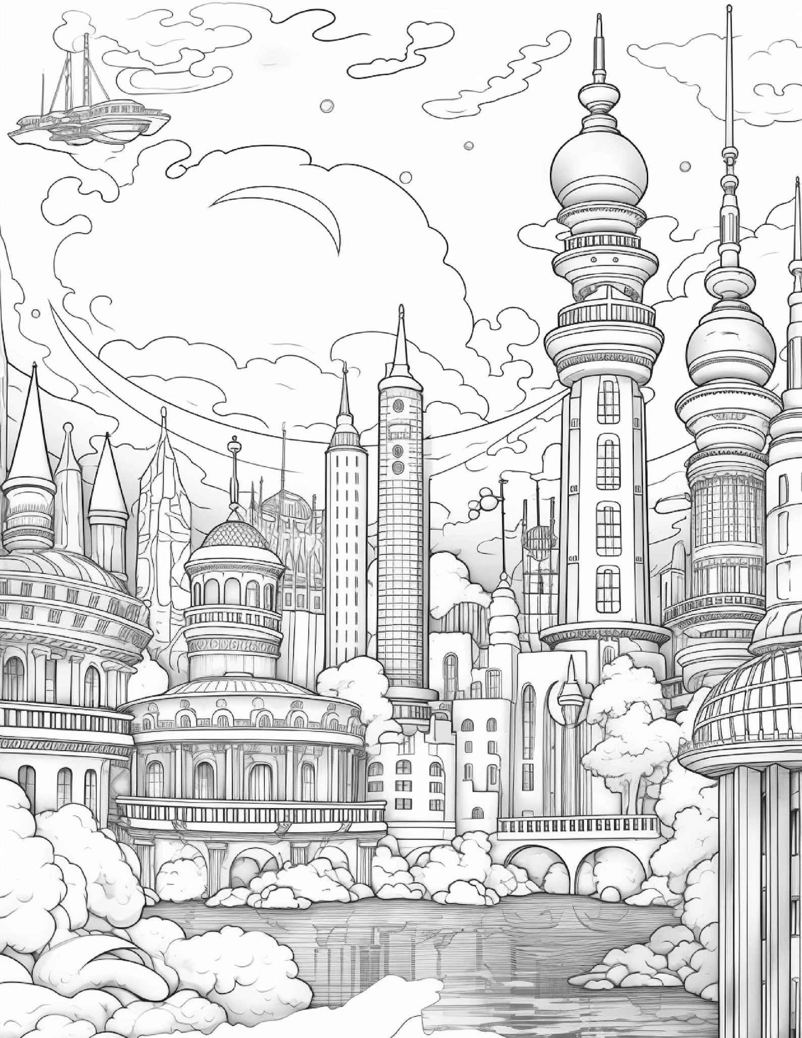 120 World of Wonders Coloring Pages - Futuristic and Sci-fi City ...