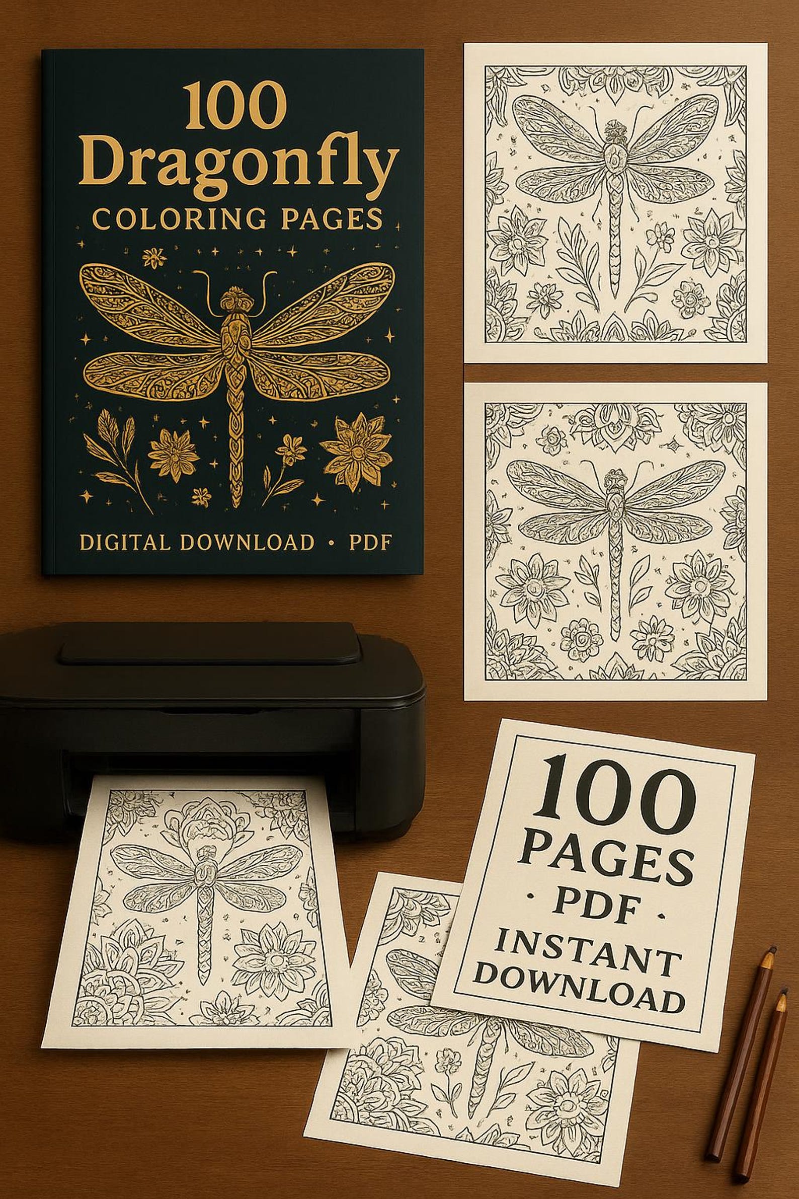 100 Dragonfly Coloring Pages – Intricate Adult Coloring Book PDF ...