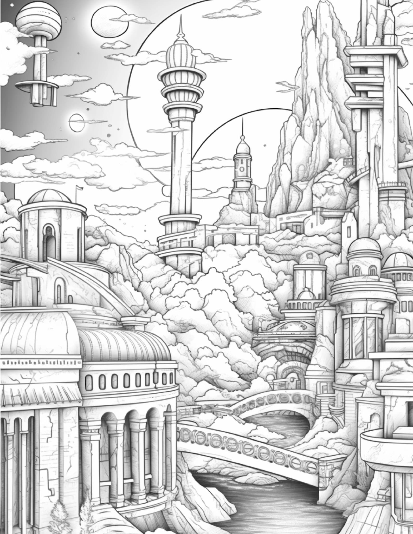 120 World of Wonders Coloring Pages - Futuristic and Sci-fi City ...