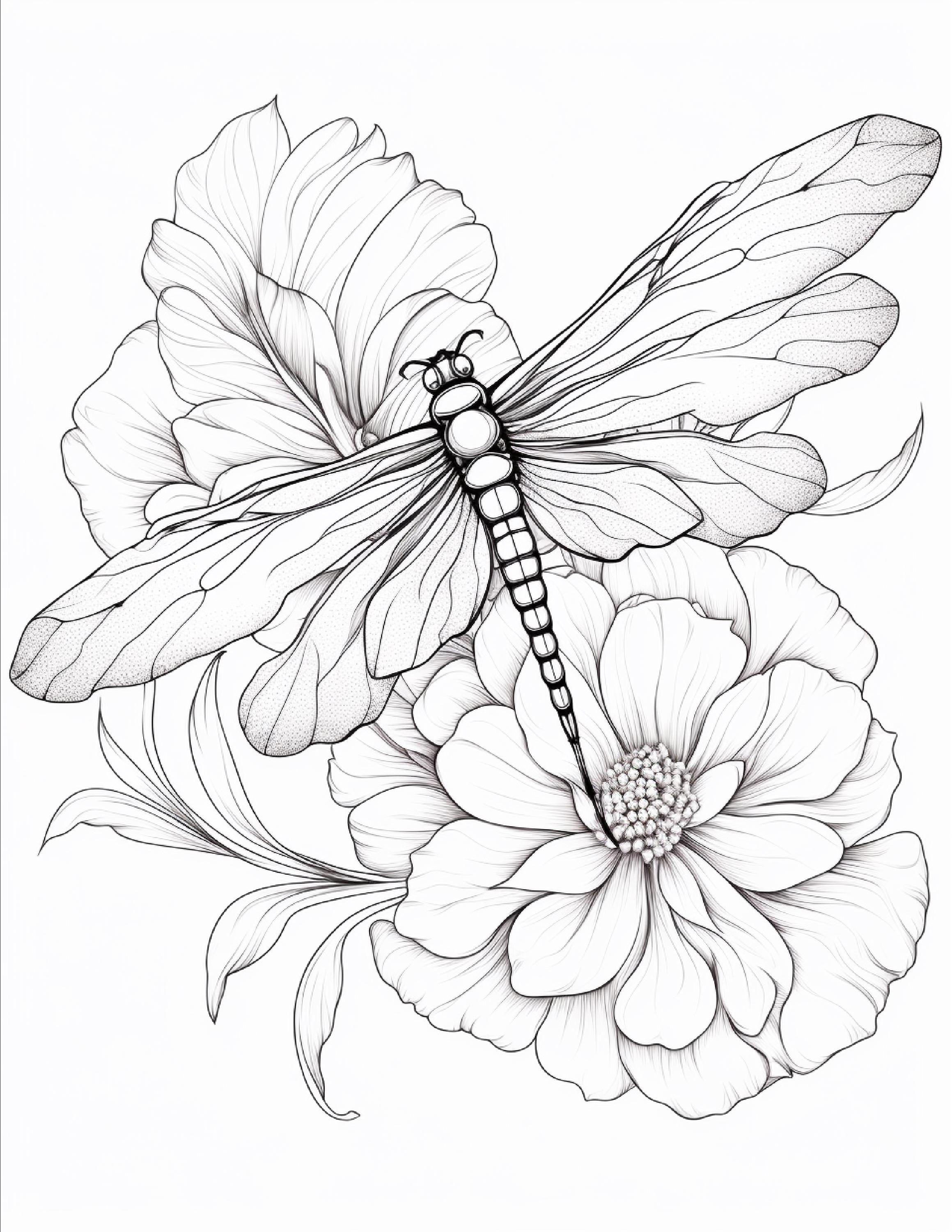 50 Flower and Dragonfly Coloring Pages Beautiful Floral and Insect ...