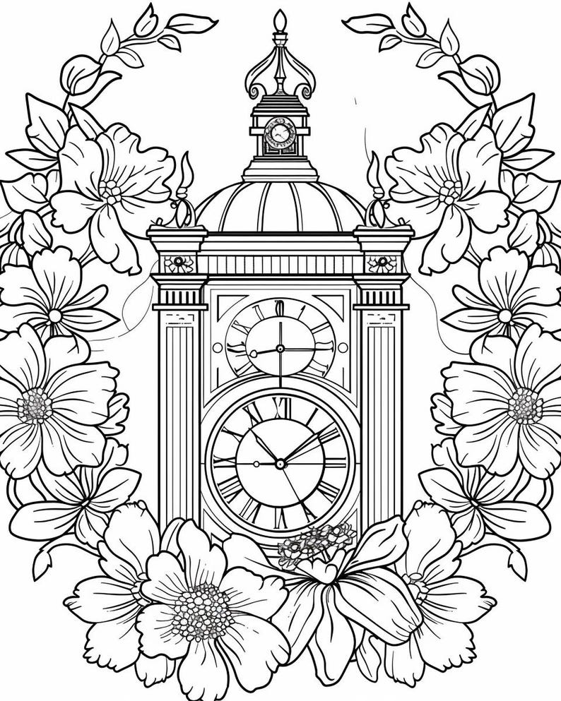 111 Clock Tower Coloring Pages: A Relaxing Journey Through Detailed ...