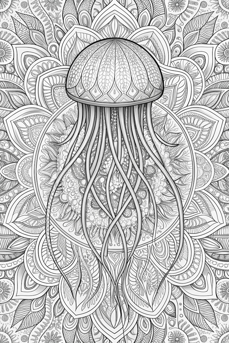 Jellyfish Mandala Coloring Pages, 25 Intricate Ocean Designs, Perfect ...