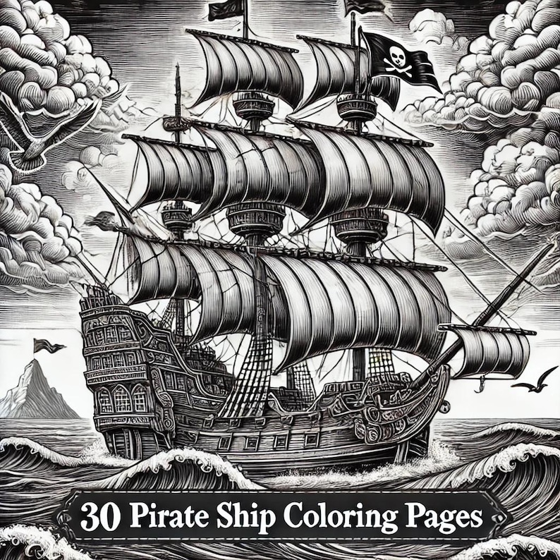 Pirate Ship Coloring Pages, Creative 30 Page PDF Set for Relaxation ...